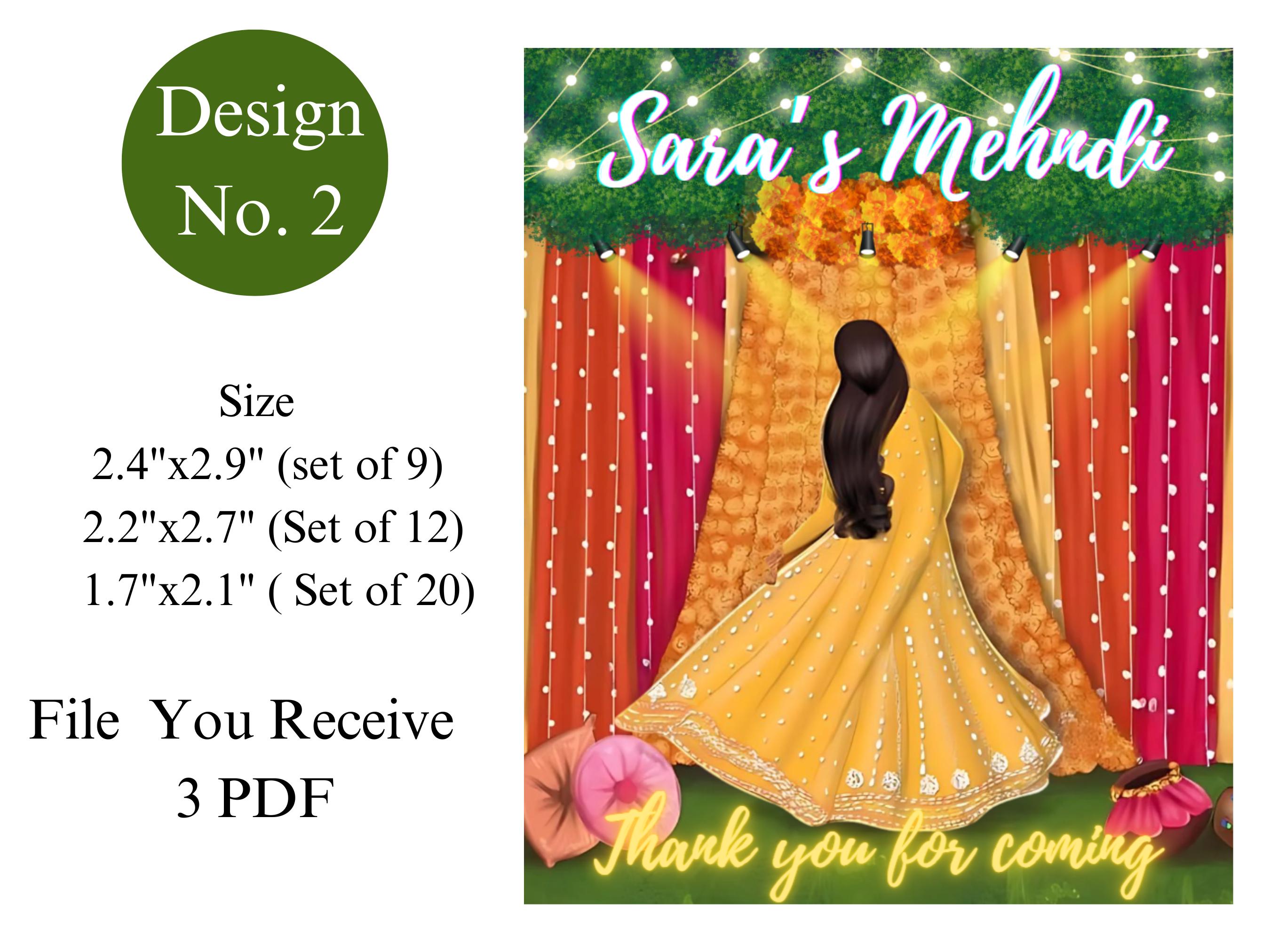 Custom Digital Mehndi / Dholki / Mayo Mini Cards Label Desi Wedding ...