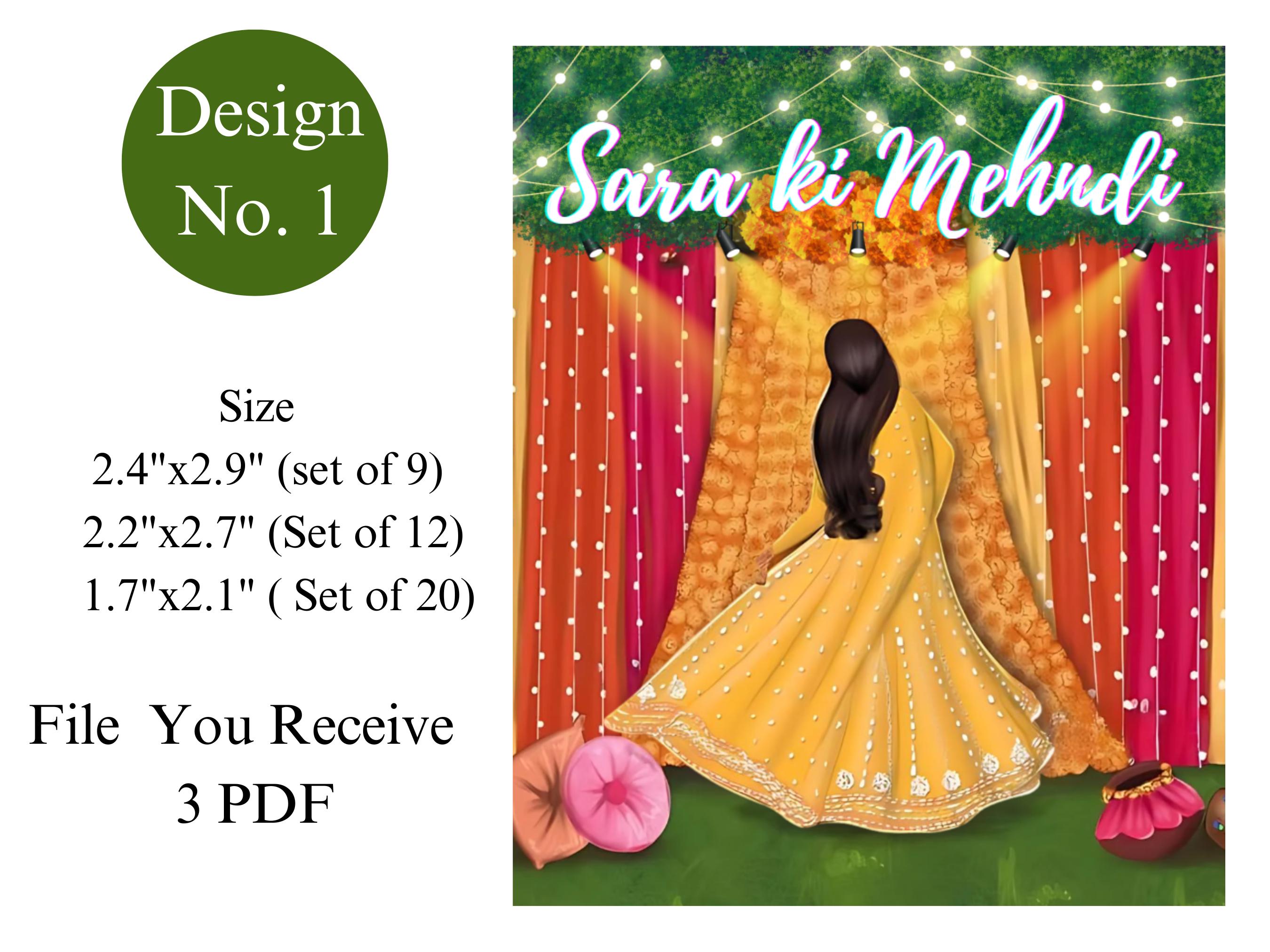 Custom Digital Mehndi / Dholki / Mayo Mini Cards Label Desi Wedding ...