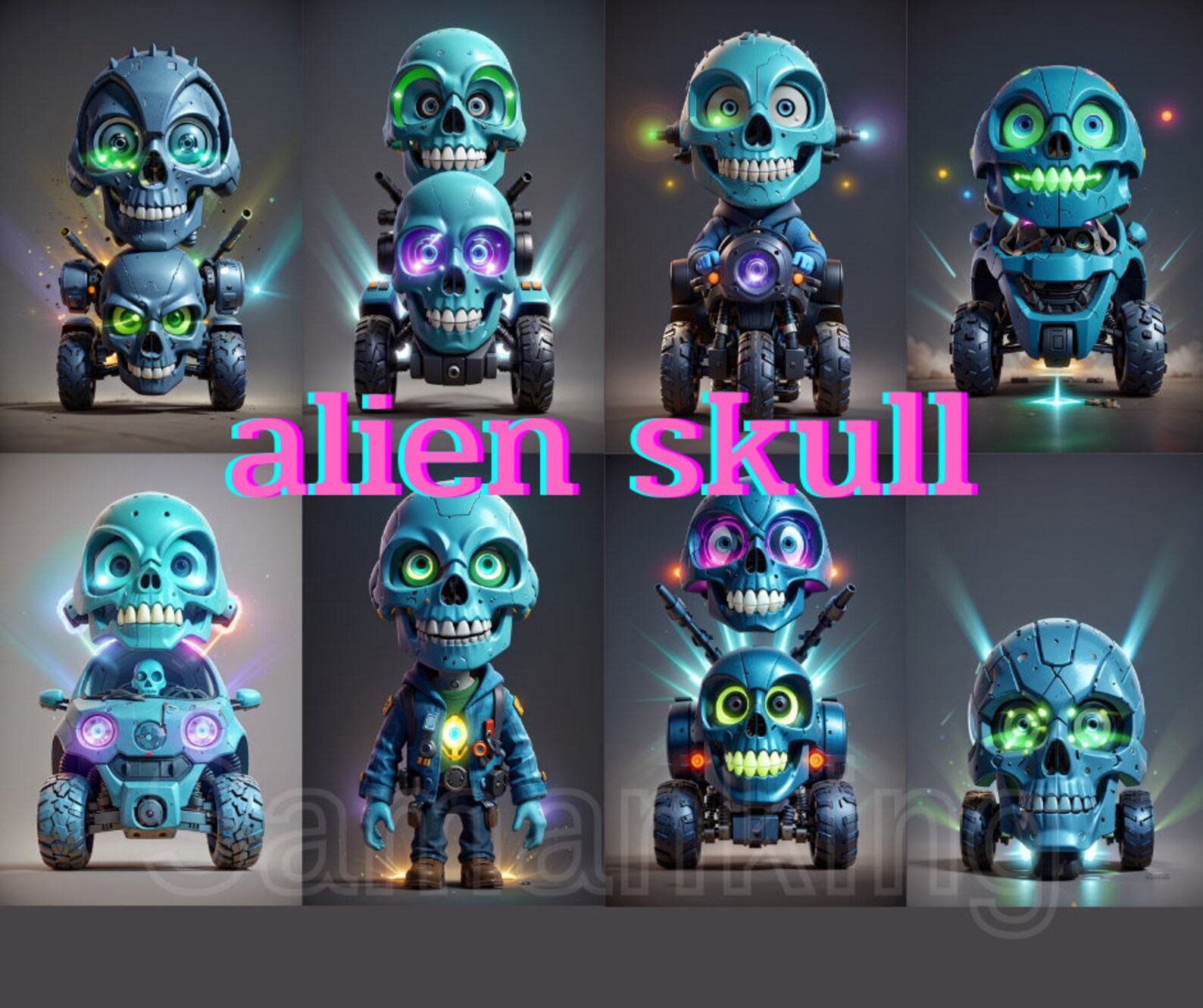 8 Blue Alien High Quality PNG Digital Download Card Making, Mixed Media ...