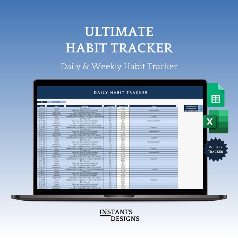 Daily Habit Tracker Template | Excel & Google Sheets Planner to Build ...
