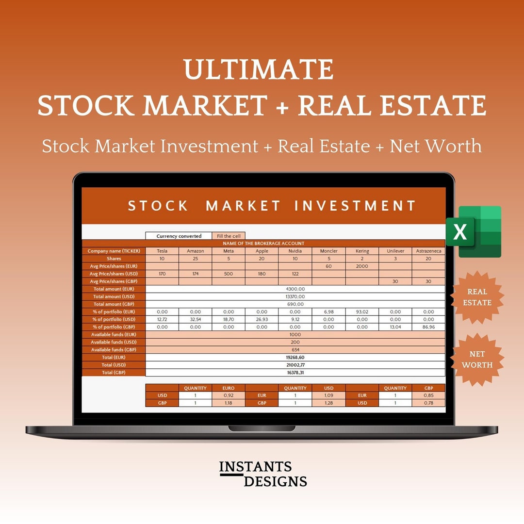 Stock Market Investment & Rental Tracker | Portfolio Spreadsheet ...