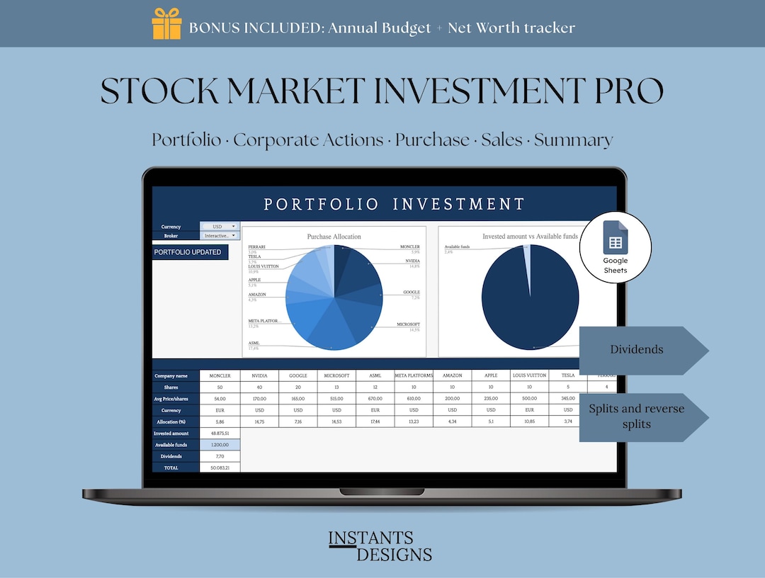 Stock Market Investment Tracker PRO Google Sheets | FIFO Capital Gains ...
