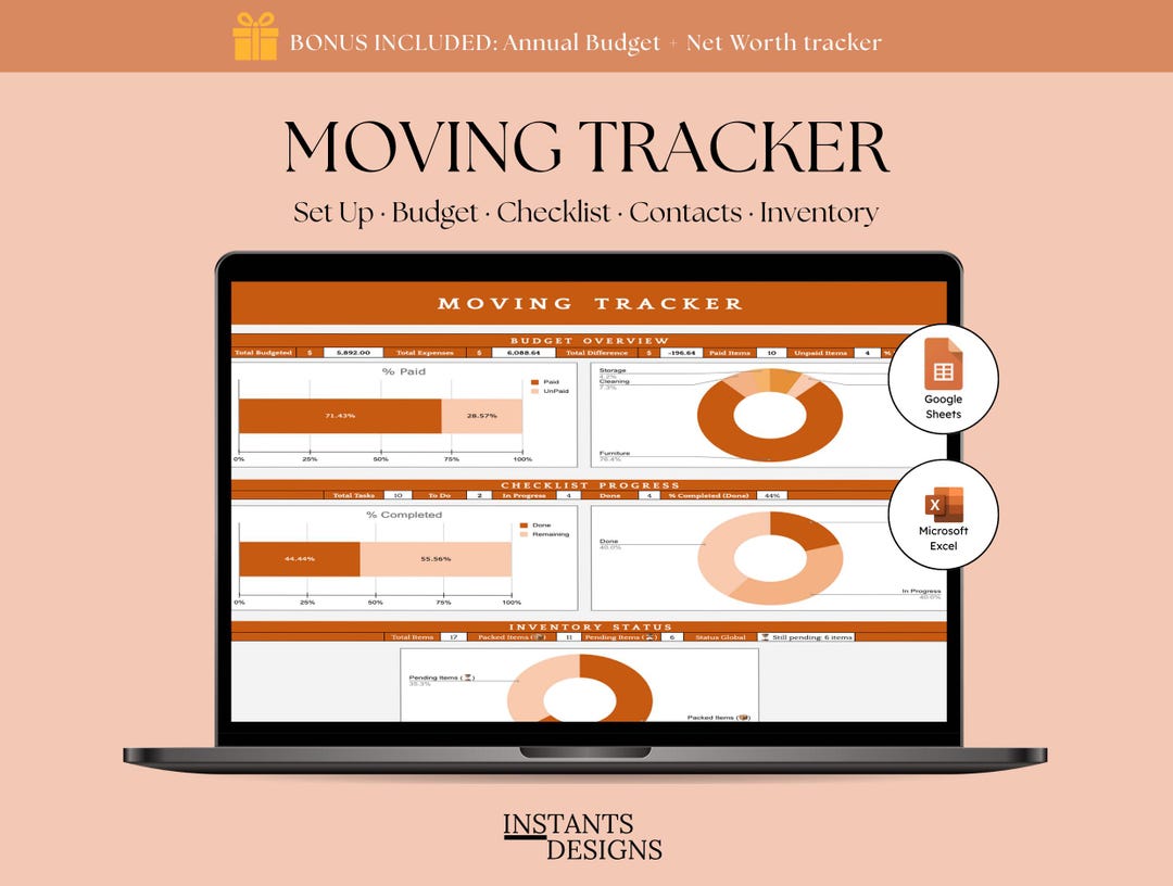 Moving Planner Excel & Google Sheets | Moving Expense Tracker ...