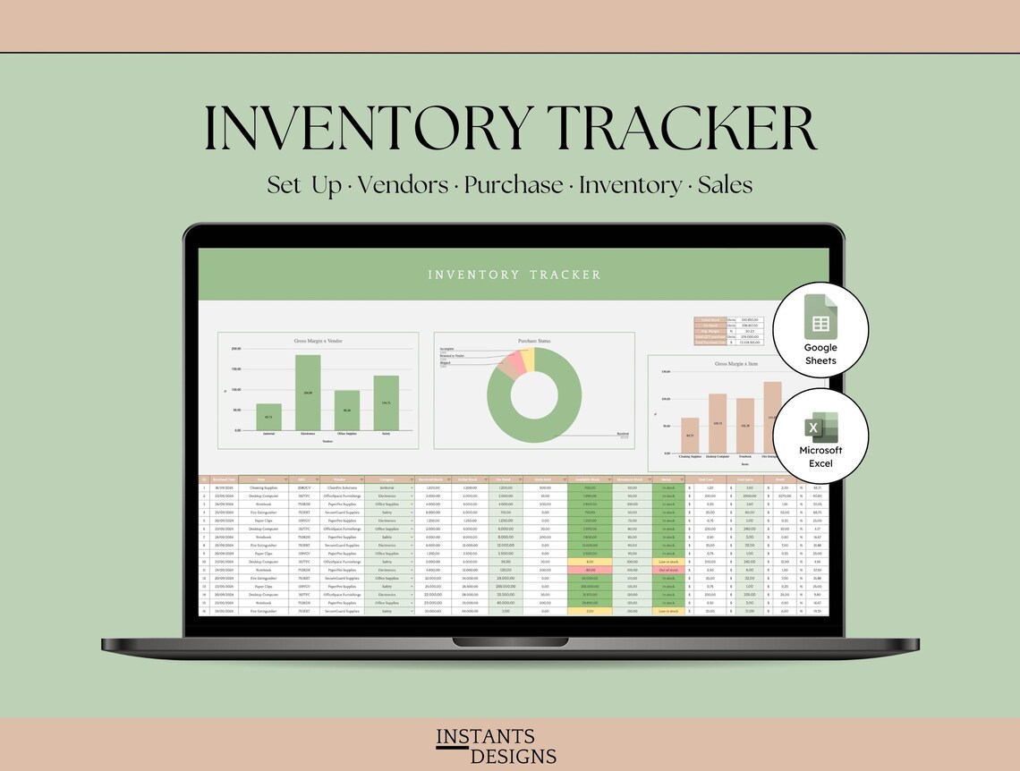 Automated Inventory Spreadsheet Excel Google Sheets Stock Tracker ...