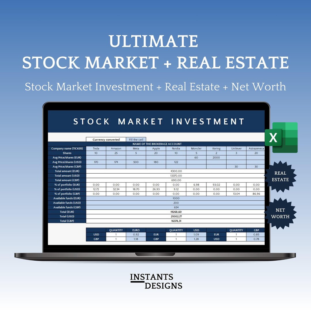 Stock Market Investment Template, Real Estate and Net Worth Tracker ...