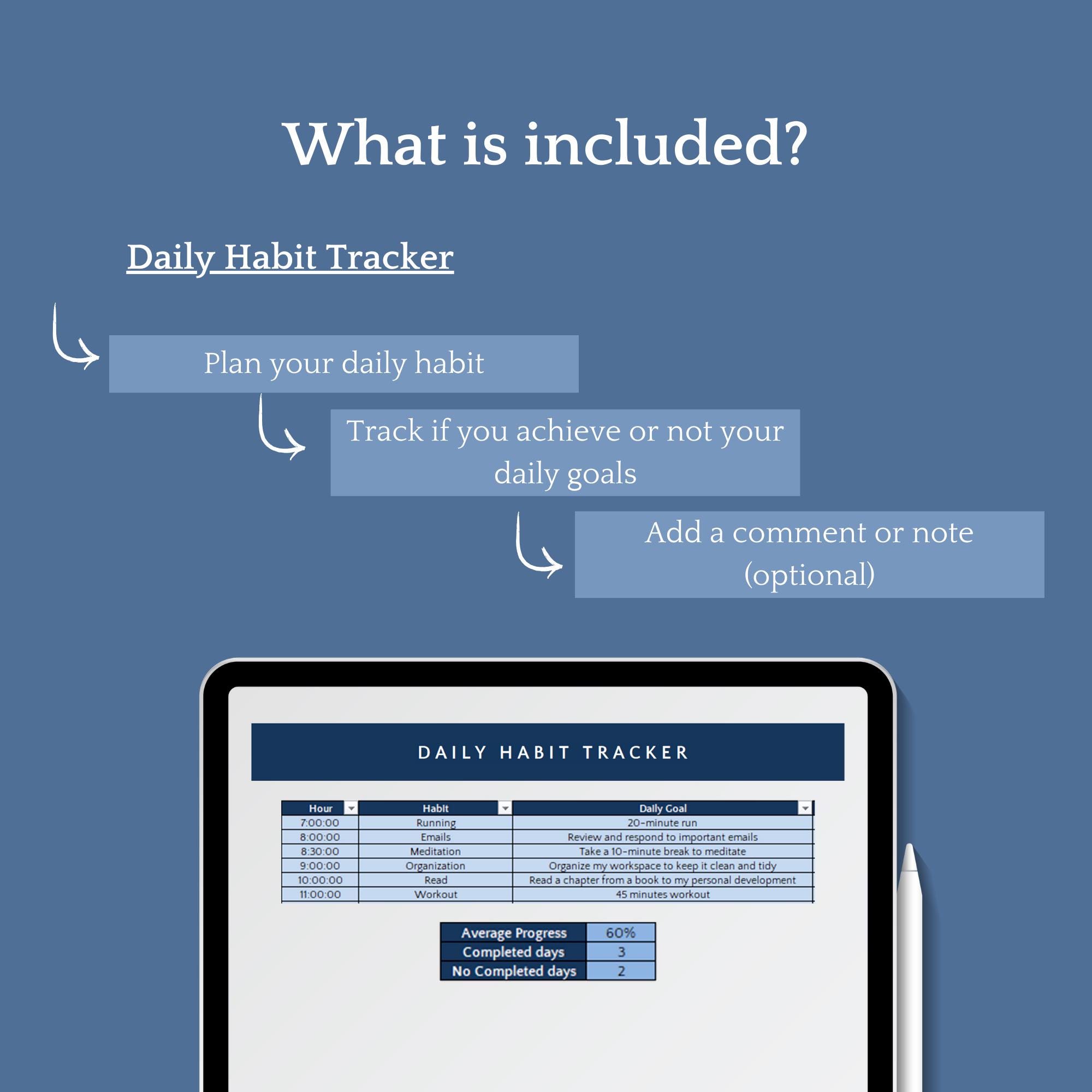 Daily Habit Tracker Template | Excel & Google Sheets Planner to Build ...