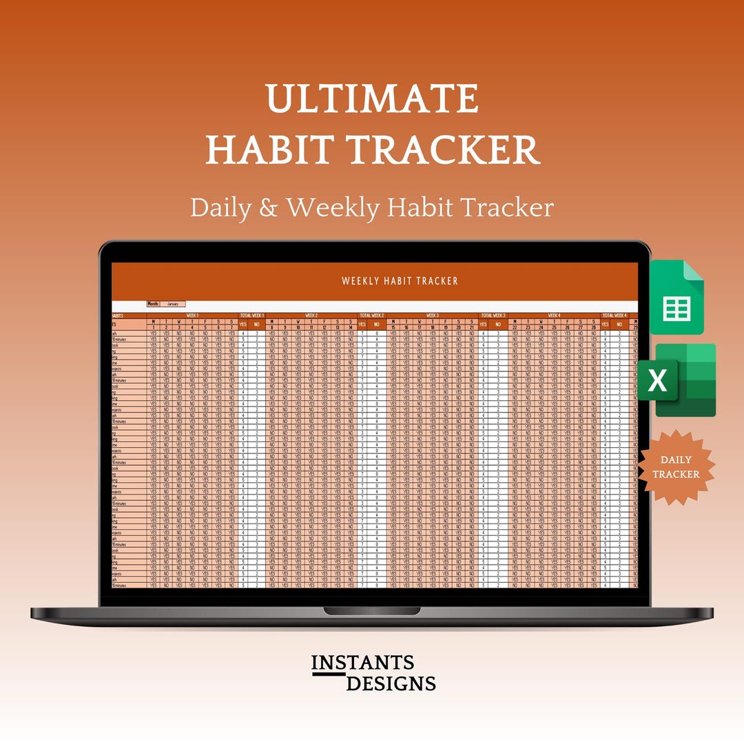 Daily and Weekly Habit Tracker Template | Excel & Google Sheets Planner ...