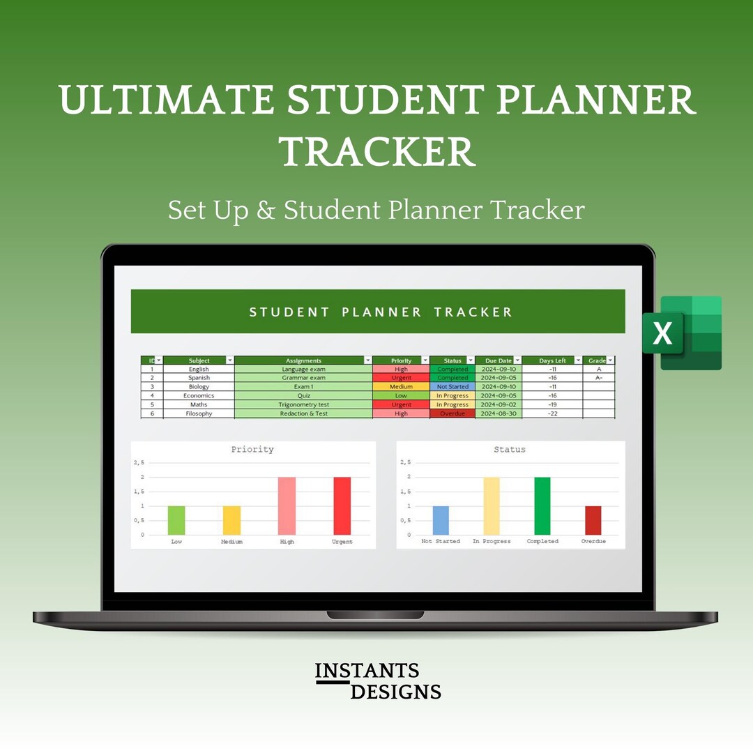 Excel Student Planner: College Task Tracker, Assignment Log, Academic ...