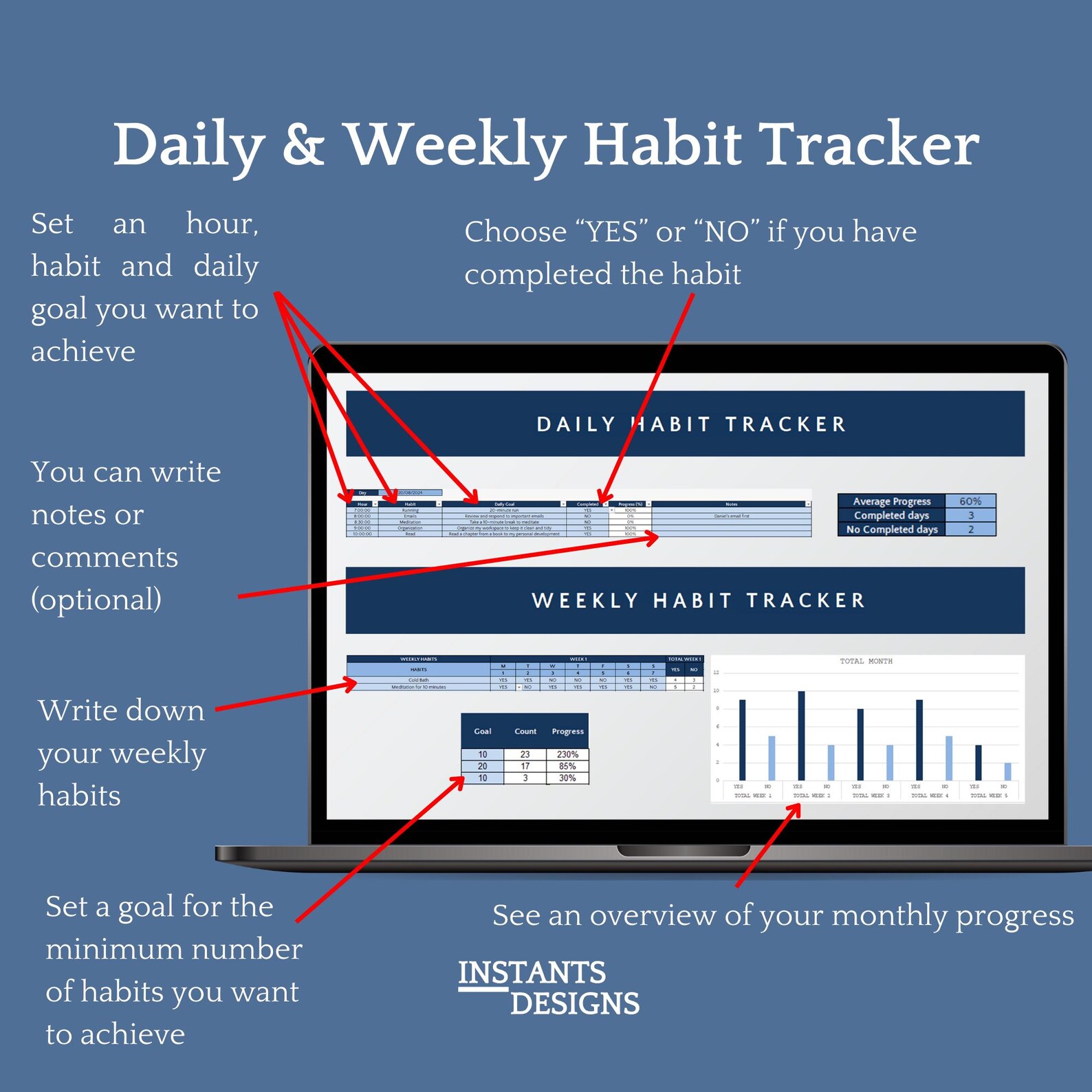 Daily Habit Tracker Template | Excel & Google Sheets Planner to Build ...