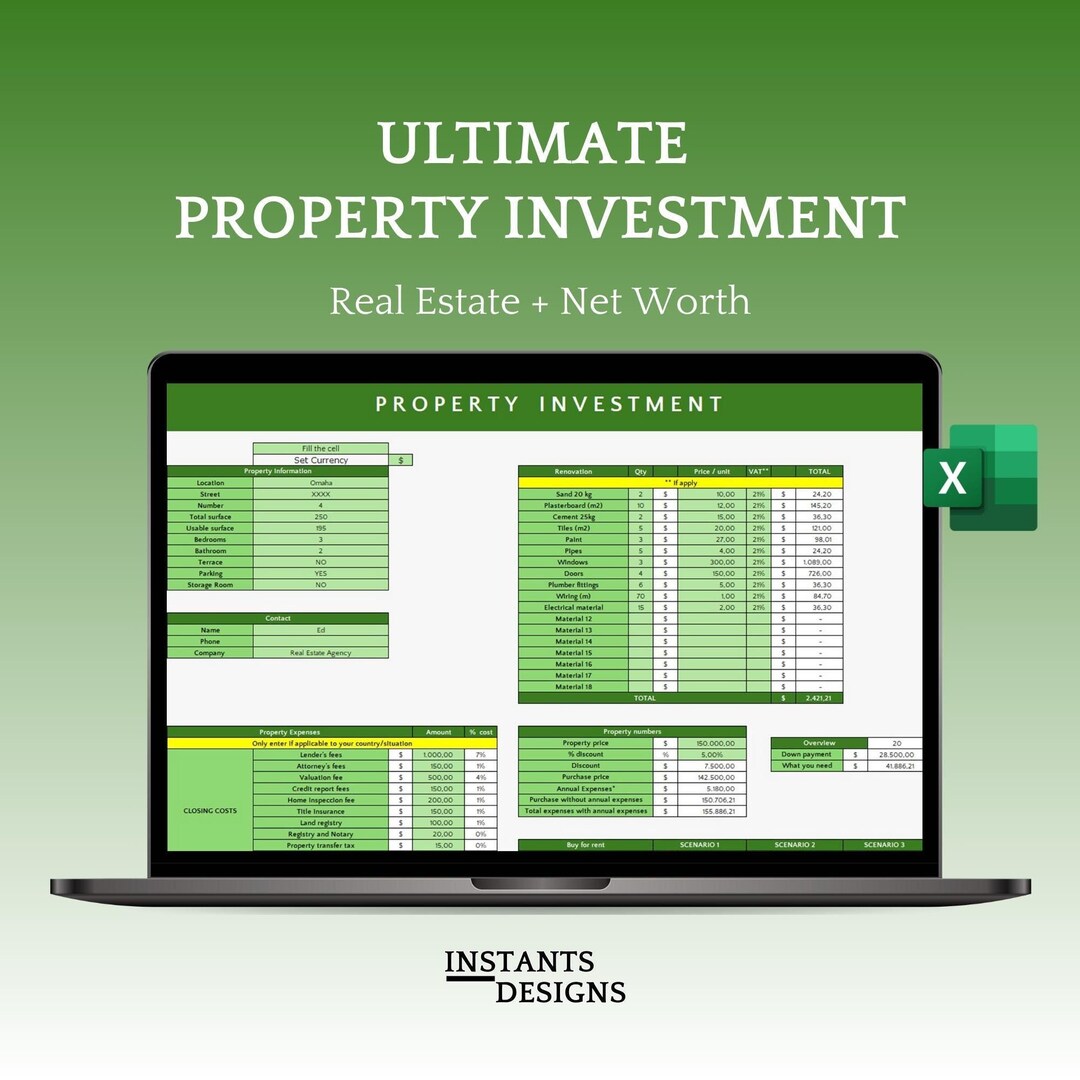 Realtor Investment Tracker Rental Property Management, Income Expense ...