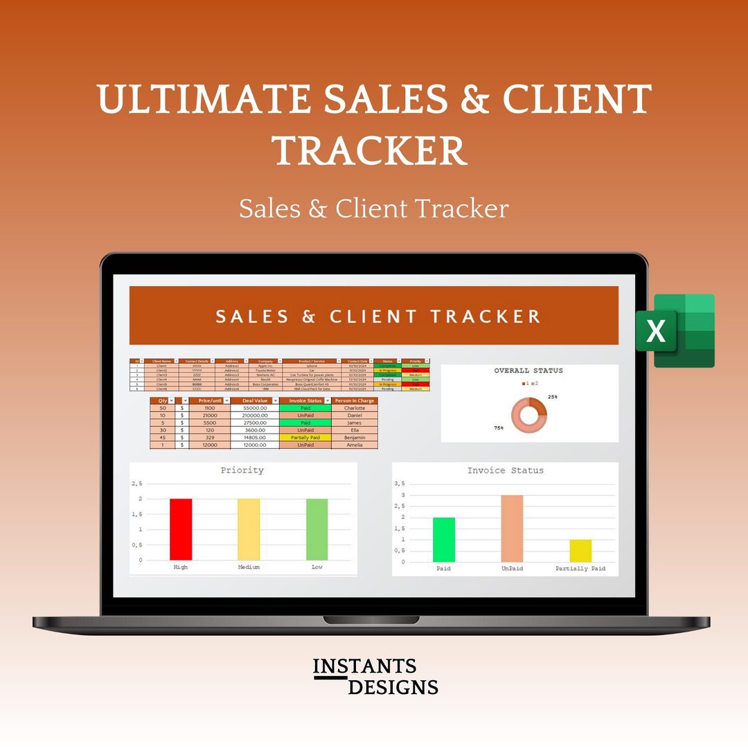 Sales & Client Tracker Excel: Sales Dashboard, Order Management ...