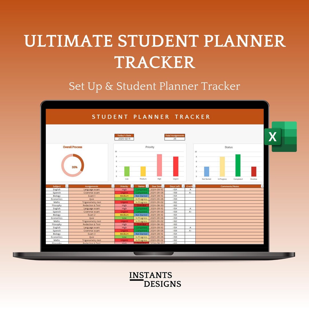 Student Planner Excel | Academic Planner, College Task Organizer ...