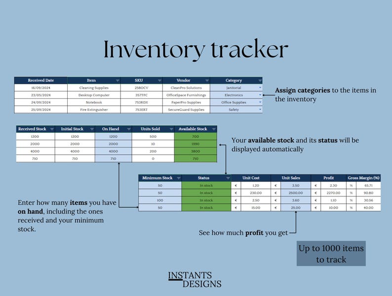 Automated Inventory Spreadsheet Excel Google Sheets Stock Tracker ...