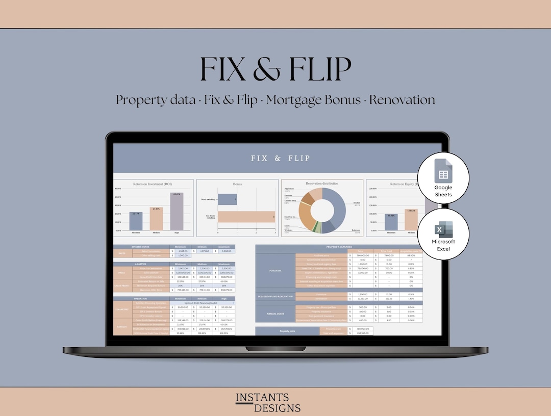 Fix and Flip Spreadsheet Google Sheets Excel Property Flipping Rehab ...