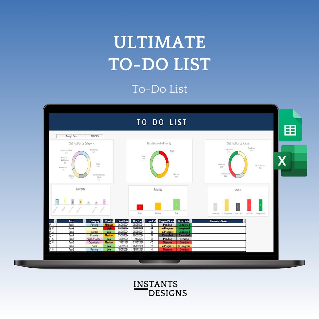 Student To-do List Planner for Excel & Google Sheets | Organize ...