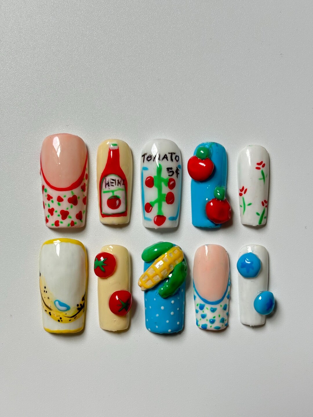 10 Pieces Tomato Picnic Nails Cute Nails Girly Nails Press on Nails ...