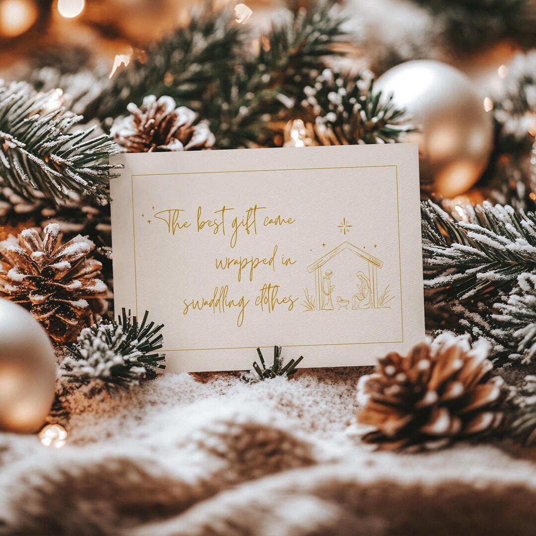 Premium Matte Gold-colored Christmas Cards | Nativity Scene Holiday ...
