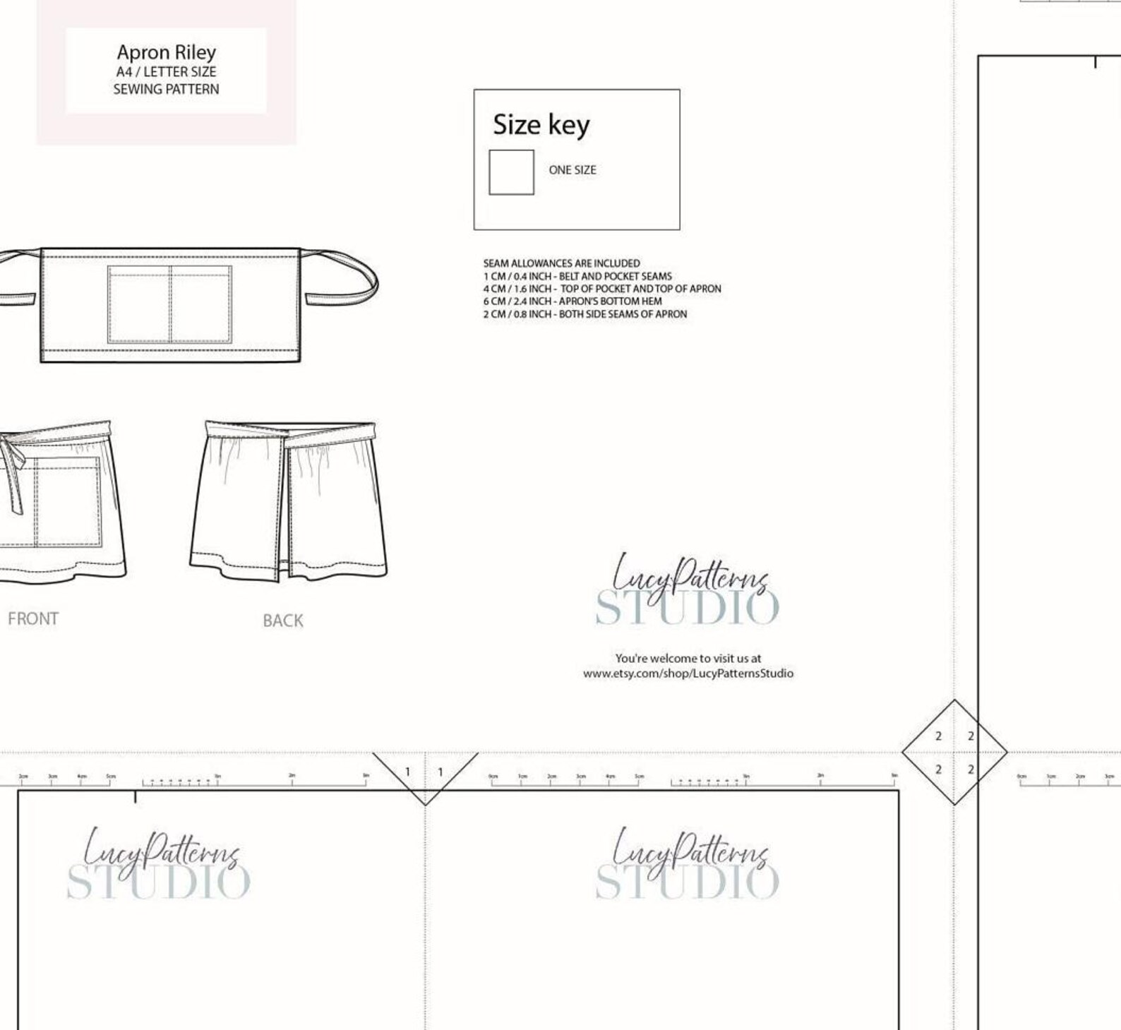 Apron Sewing Pattern, Short Apron Sewing Pattern, Wrap Apron Pattern ...
