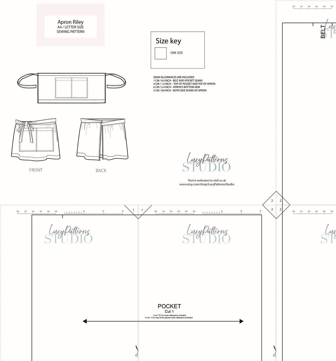Apron Sewing Pattern, Short Apron Sewing Pattern, Wrap Apron Pattern ...