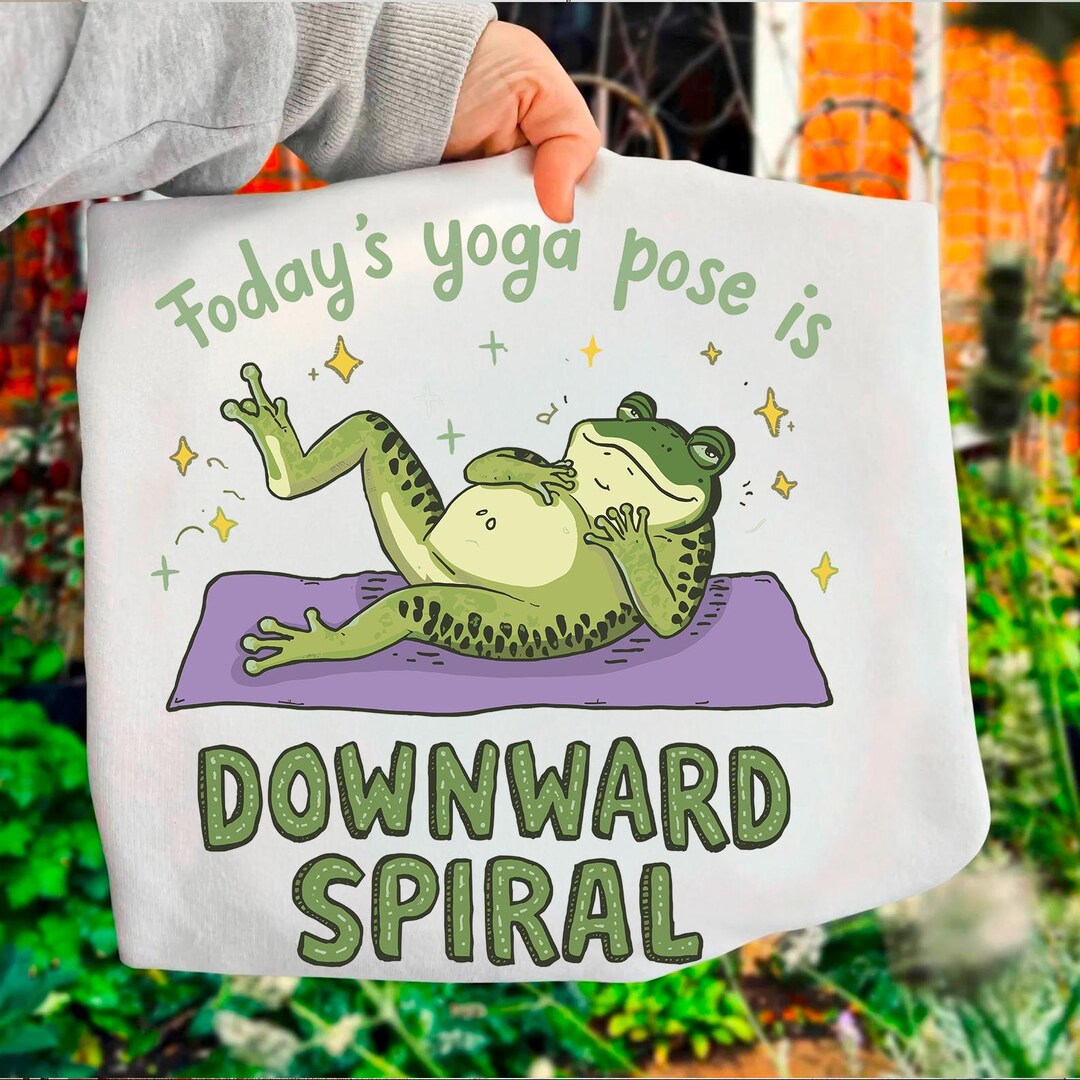 Downward Spiral Sublimation Design, Funny Yoga Frog PNG, Retro ...