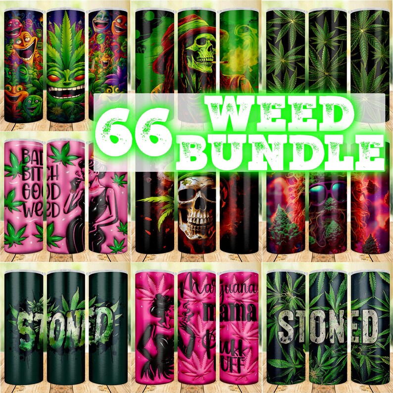 66 Weed Tumbler Wrap Bundle, Weed Sublimation, Marijuana Tumbler, Weed ...