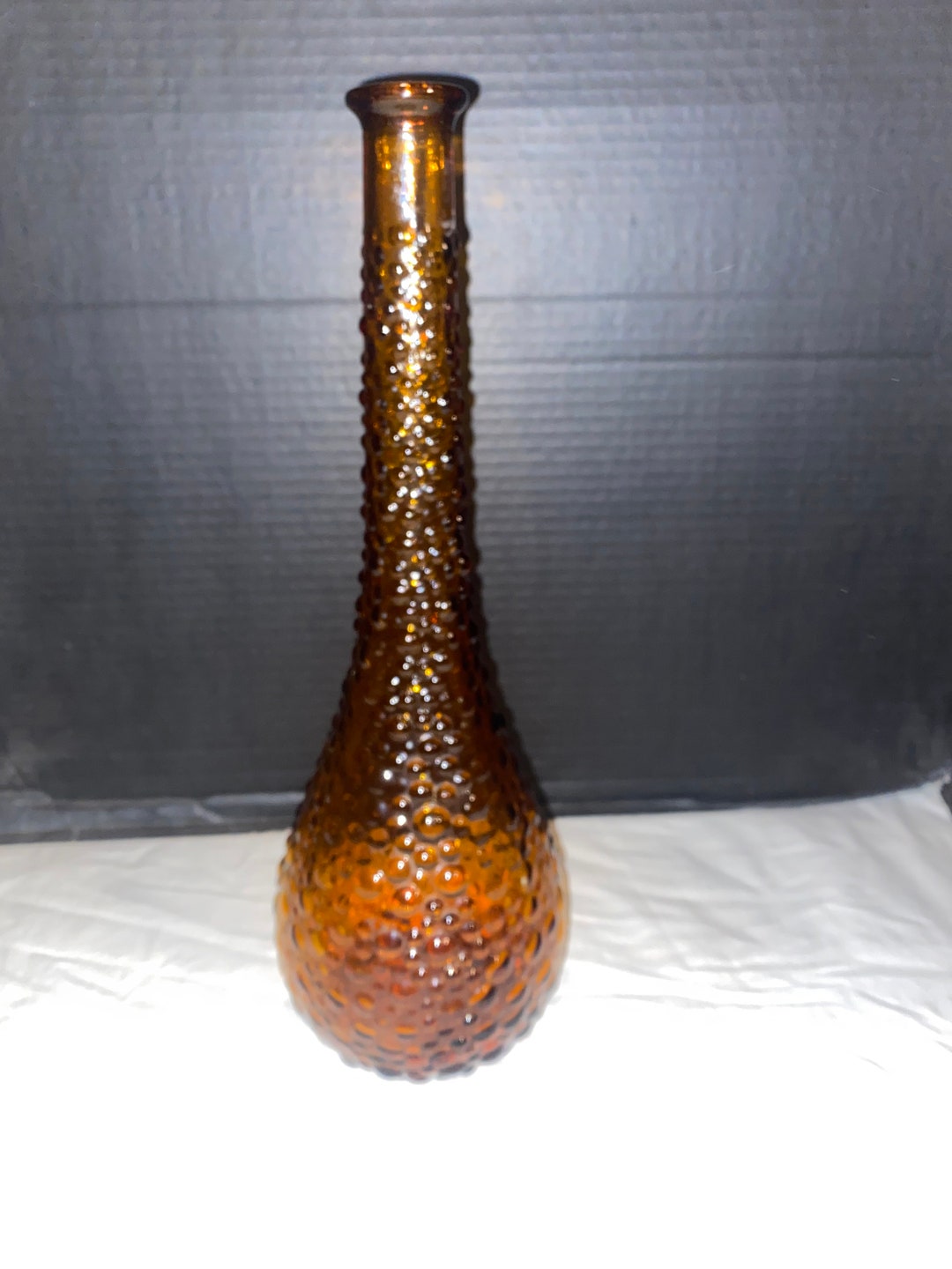 Vintage MCM Italian Empoli Amber Glass Hobnail Genie Bottle Decanter 15 ...