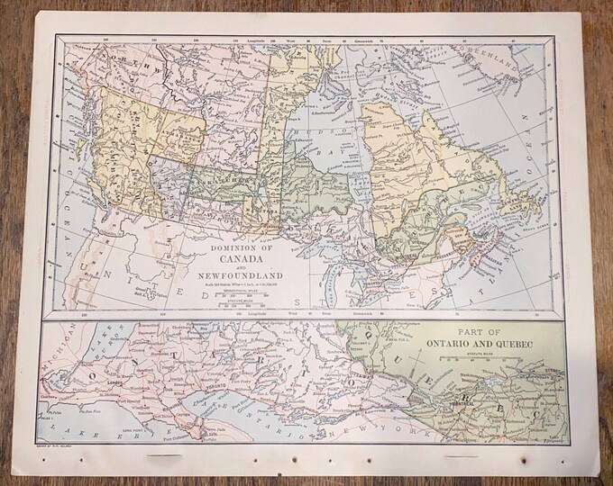 1915 Antique Map of Canada - Physical Map - East Sheet - Ontario ...