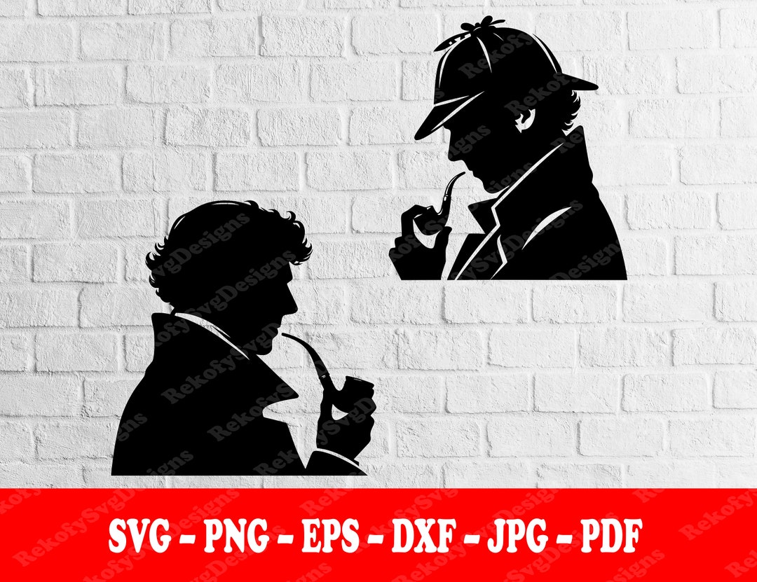 SHERLOCK HOLMES, 2 Pack, Silhouette, Svg, T-shirt Design, Sticker, Mug ...