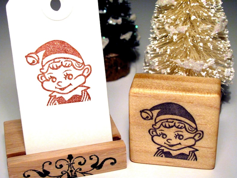 Hand Carved Rubber Stamp Cute Elf Christmas Stamp - Etsy.de