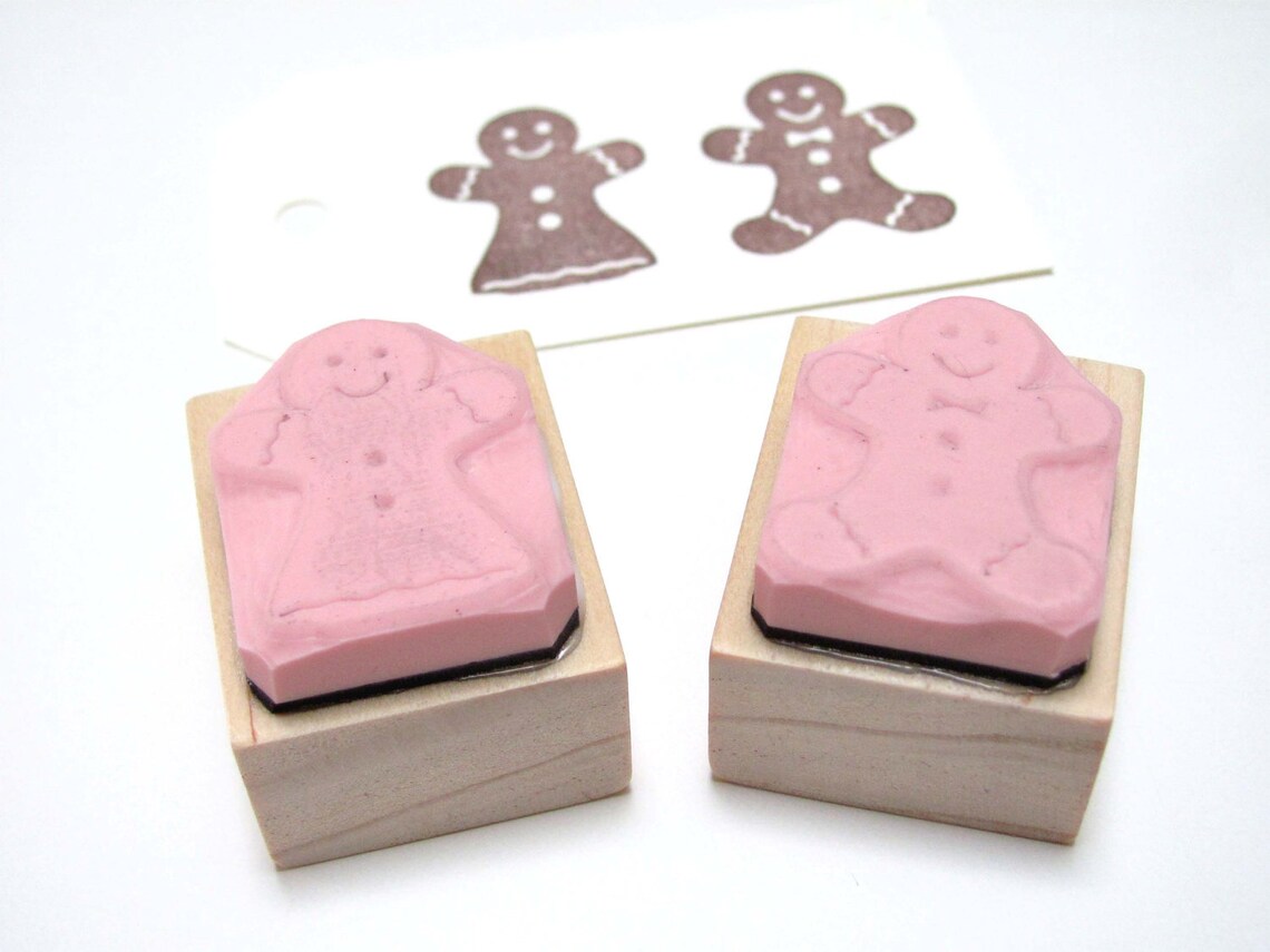 Gingerbread Man Stamp Set of 2 Hand Carved Rubber Christmas - Etsy