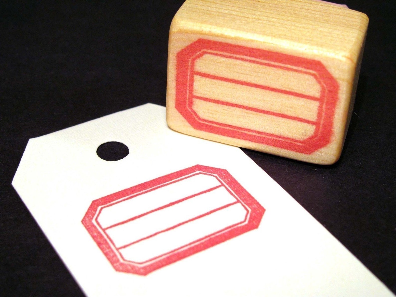 Hand Carved Rubber Stamp Red Mini Label - Etsy