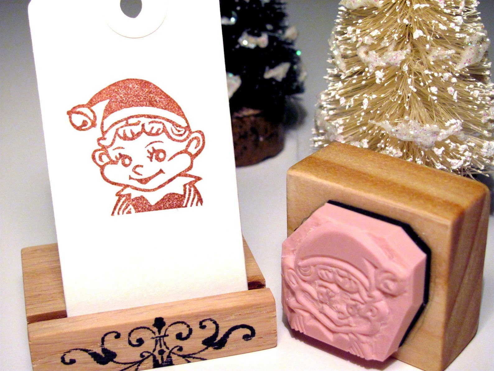 Hand Carved Rubber Stamp, Cute Elf, Christmas Stamp - Etsy