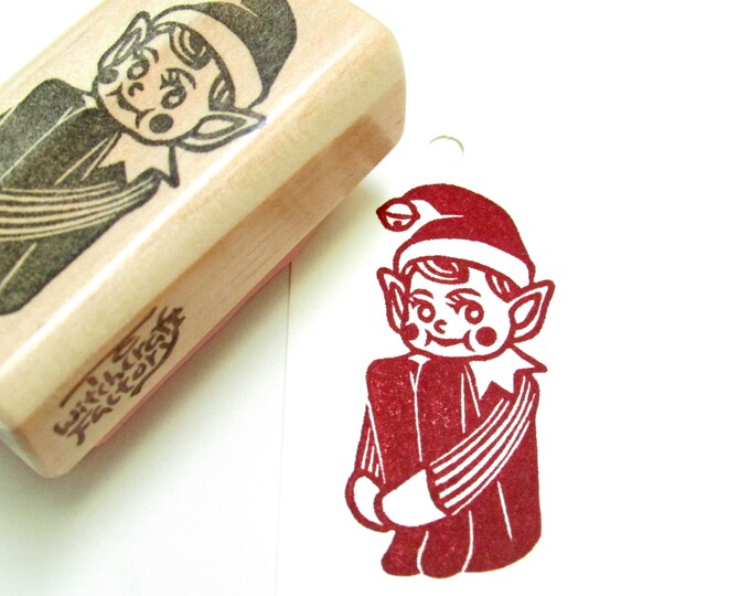 Elf Hand Carved Stamp, Red-cheeked Knee Hugger Elf, Christmas Stamp - Etsy