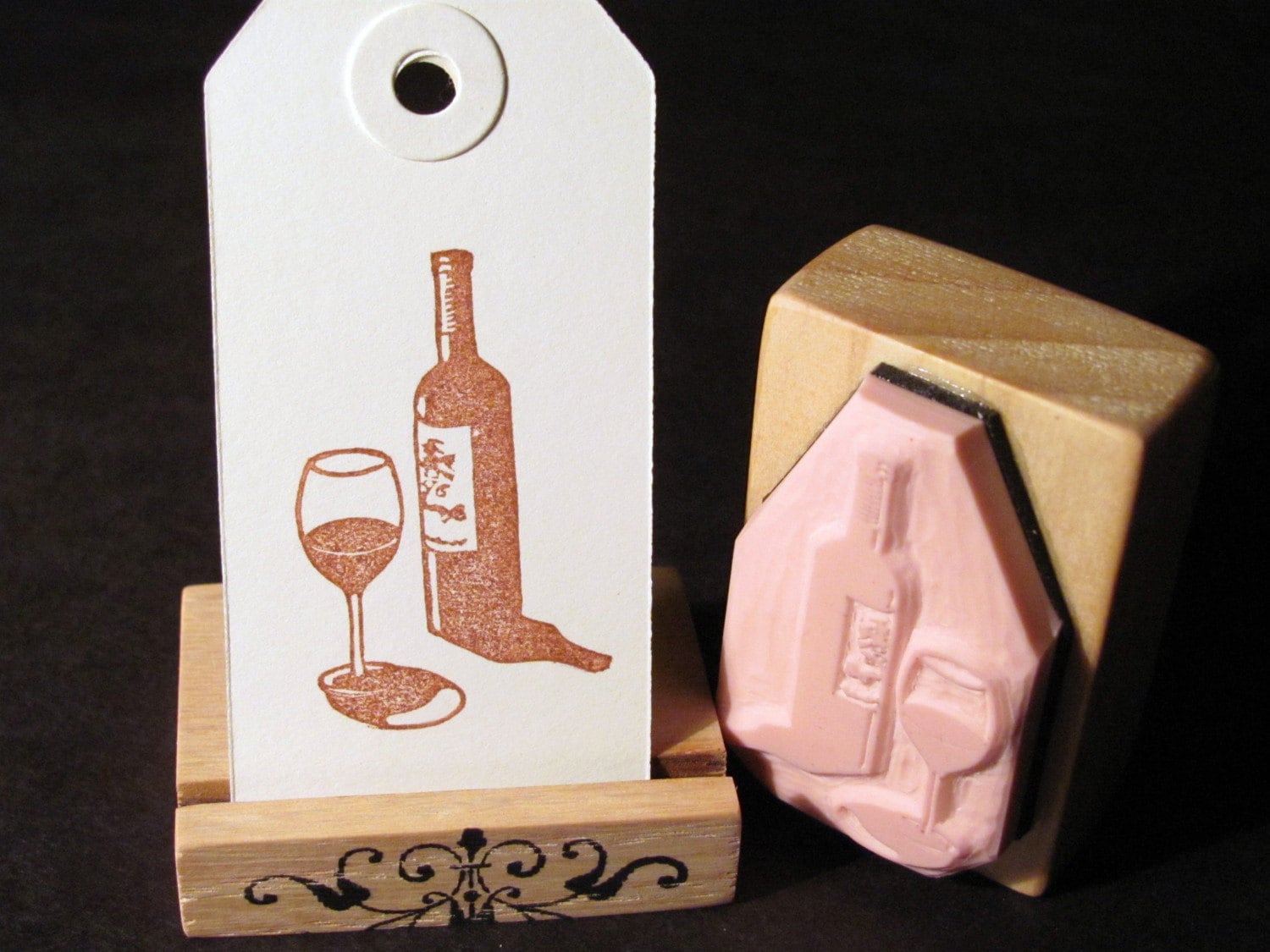 Wine Bottle and Glass Hand Carved Stamp - Etsy
