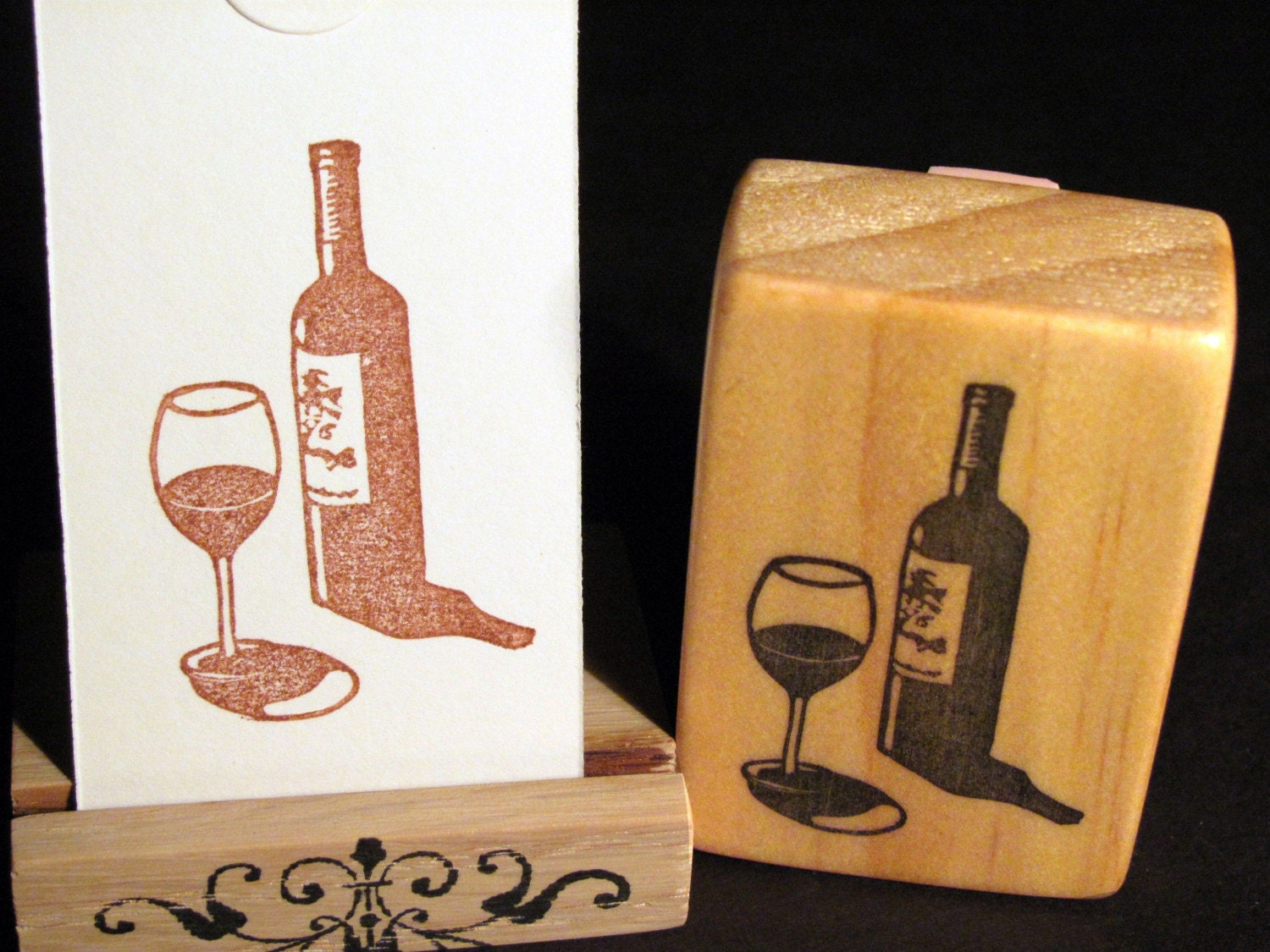Wine Bottle and Glass Hand Carved Stamp - Etsy