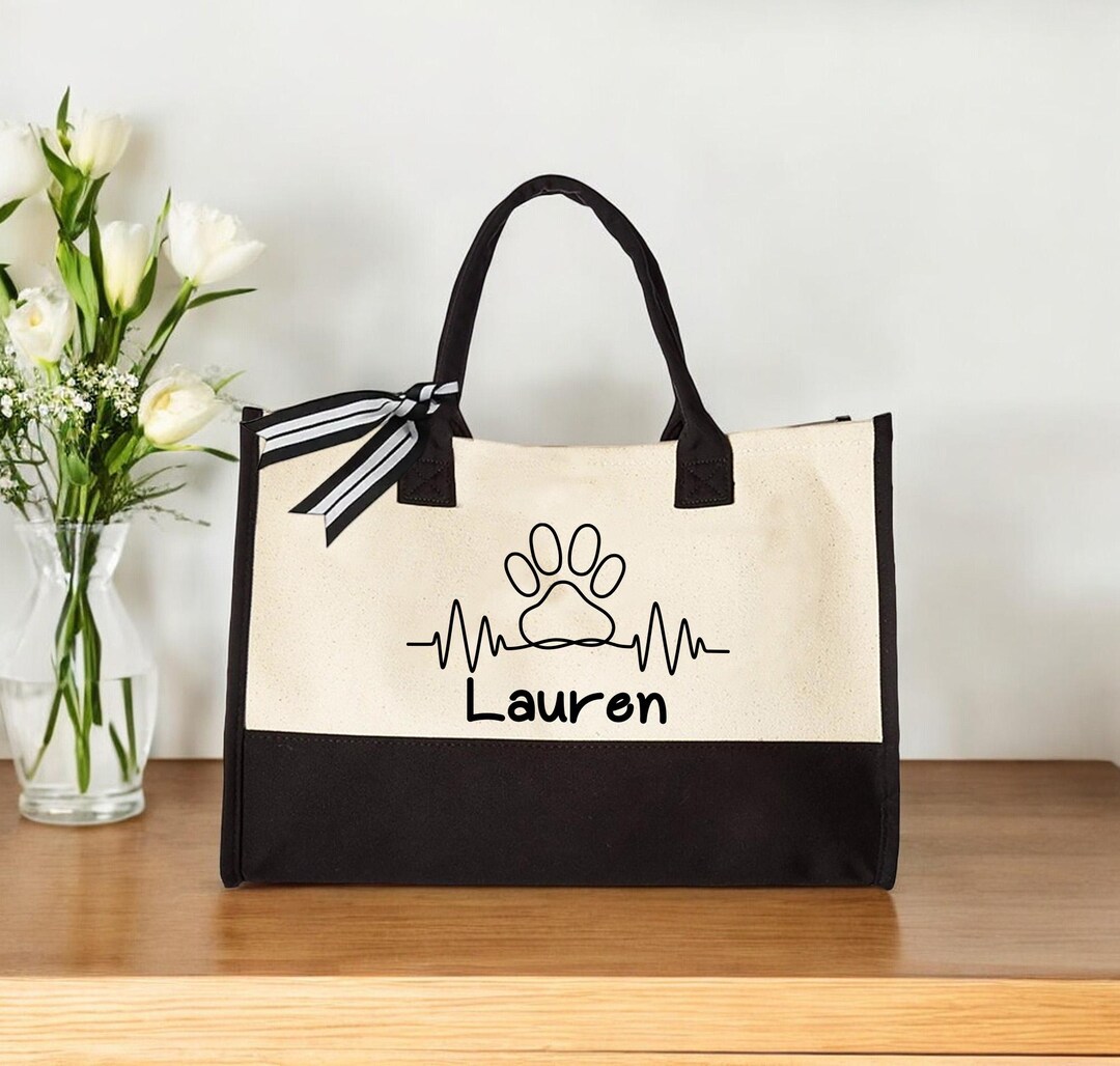 Heartbeat Paw Print Tote Bag, Vet Tech Appreciation Gift, Vet Tech Tote ...