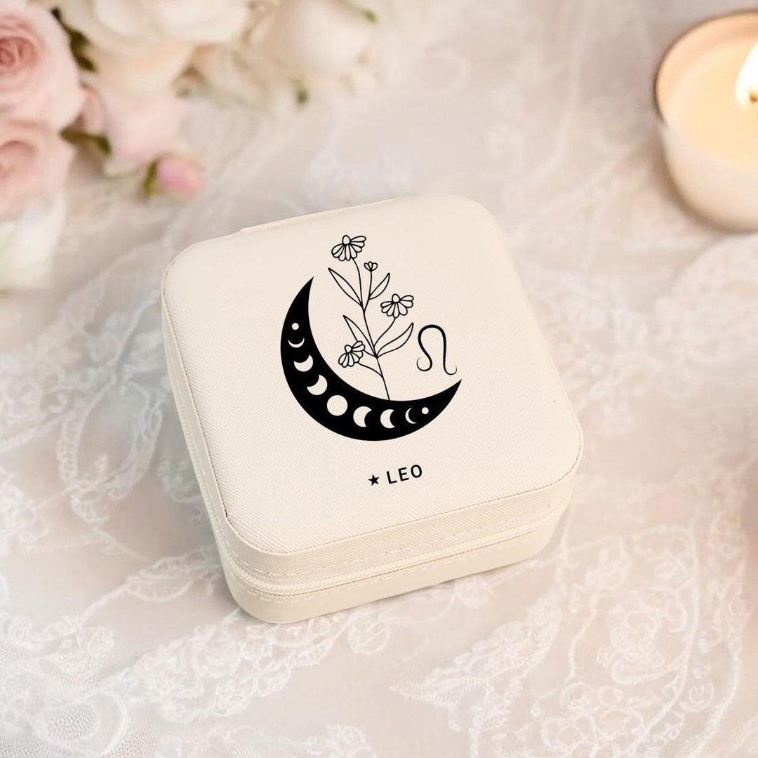 Custom Floral Zodiac Sign Jewelry Box, Personalized Celestial Pink ...