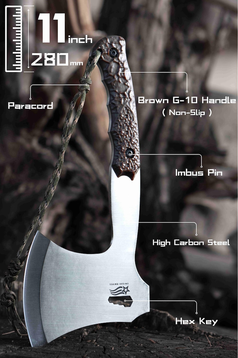 Handcrafted Carbon Steel Bushcraft Axe With Leather Sheath, Camping ...