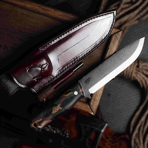 Handmade Bushcraft Knife: Scandinavian Grind N690 Steel, G-carta Handle ...