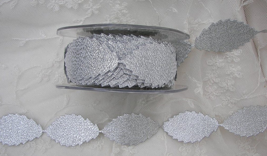 SILVER Leaf Fabric Trim Glitter Sparkle Vine Ribbon Trim Scrapbook Junk ...