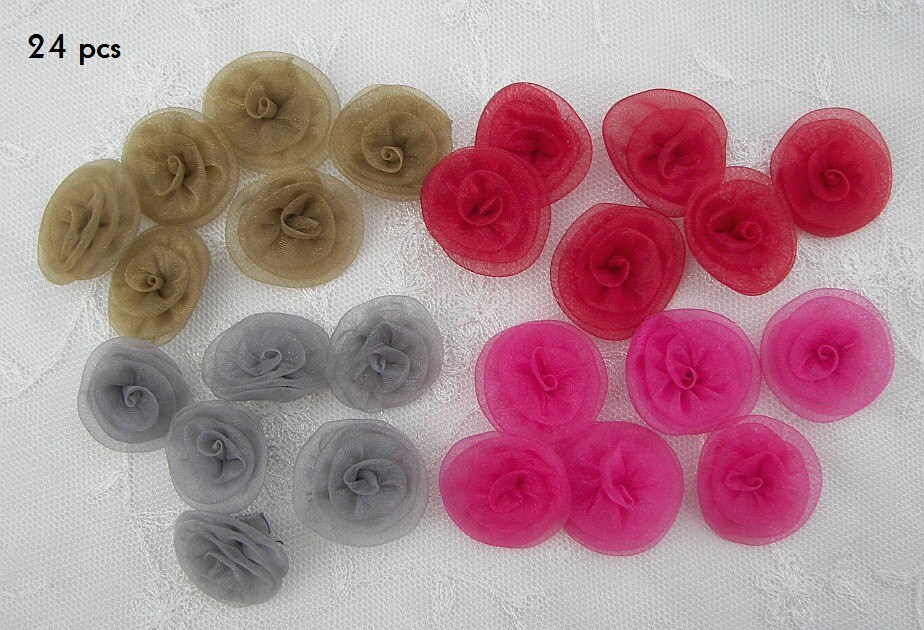 24 pc Organza Ribbon Rose Flower Applique Doll Hair Accessory | Etsy
