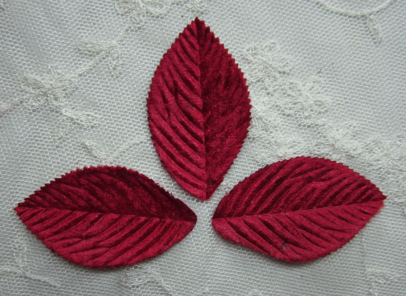 12 Pc Dark Scarlet Red VELVET Embossed LEAF Leaves Applique - Etsy