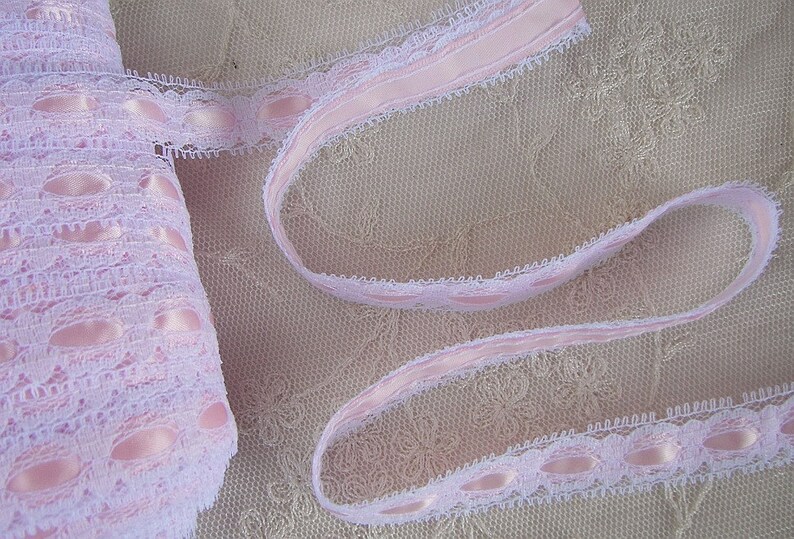 3 Yards 3/4 PINK Insert Lace Satin Ribbon Trim Bridal - Etsy