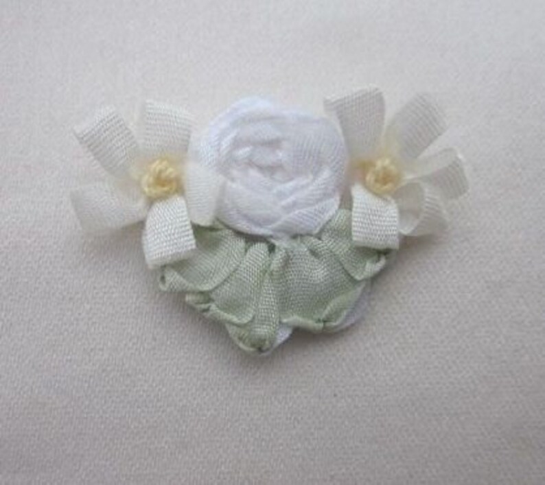 2 VINTAGE White Ivory Daisy Rose Flower Applique Embroidered Ribbon ...