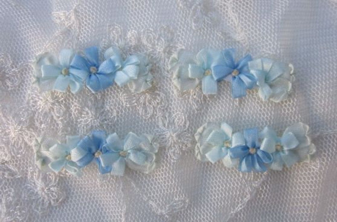 4 P VINTAGE Blue Daisy Flower Applique Embroidered Ribbon Antique ...