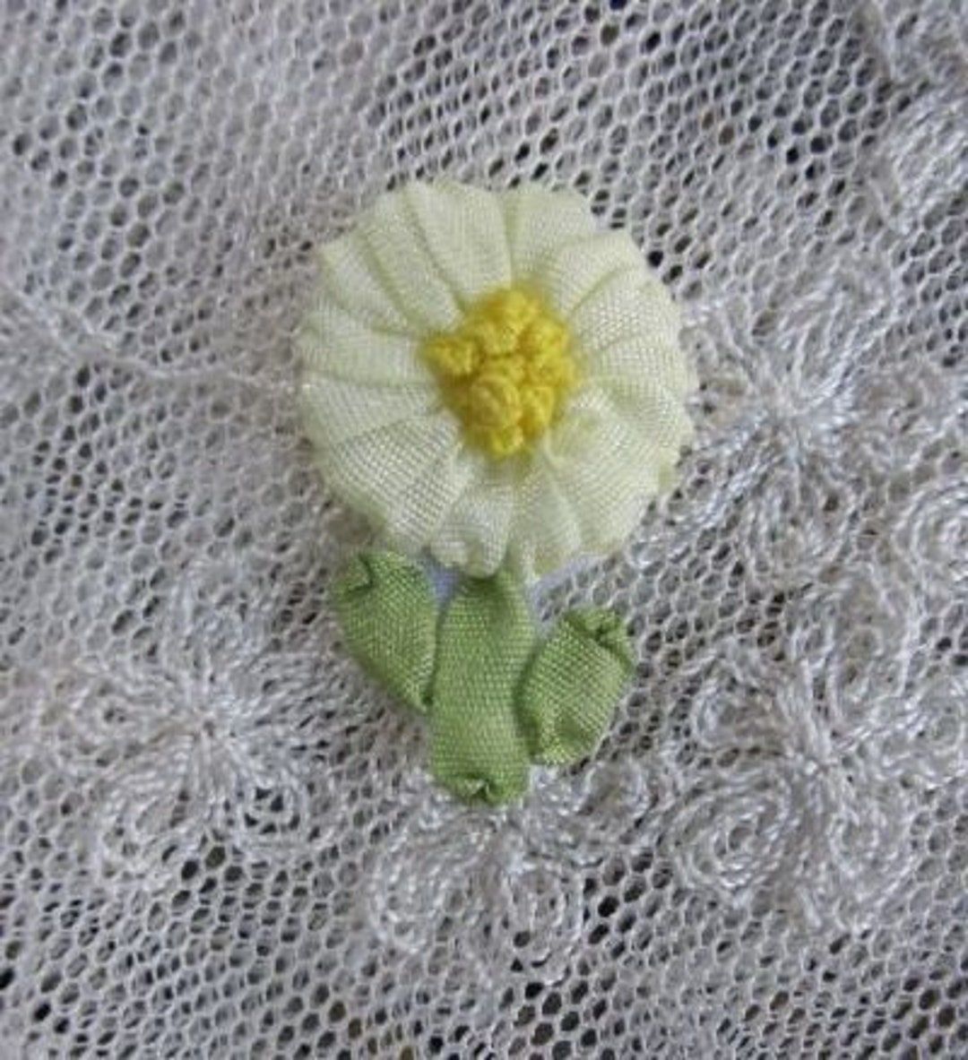 4 Yellow Rose Flower Applique Vintage Silk Ribbon Embroidered Daisy ...