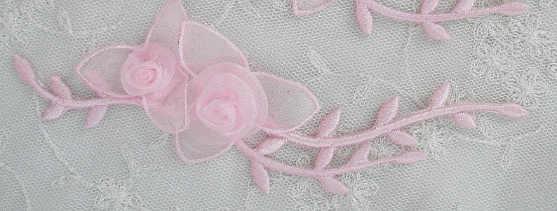 2 Pc Pink IRON ON Organza Ribbon Rose Fabric Flower Valentine - Etsy