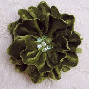 OLIVE GREEN Velvet Ribbon Rose Fabric Sequin Beaded Flower | Etsy