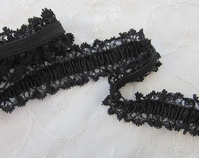BLACK Stretch Satin Ribbon Lace Trim Bridal Garter Lingerie Headband ...