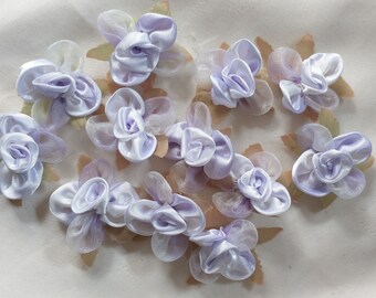 18 P BOW Ivory Satin Fabric Ribbon Rose Flower Floral Applique Bridal ...